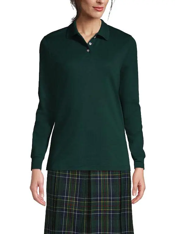 LANDS' END School Uniform Long Sleeve Interlock Polo Shirt - Evergreen