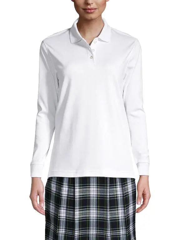 LANDS' END School Uniform Long Sleeve Interlock Polo Shirt - White