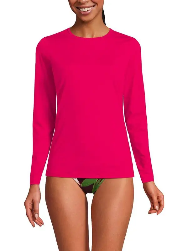 LANDS' END Upf 50 Long Sleeve Rash Guard Swim Tee - Coral Rubies