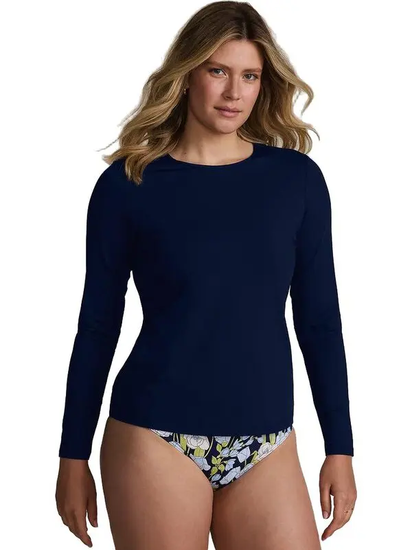 LANDS' END Upf 50 Long Sleeve Rash Guard Swim Tee - Deep Sea Navy