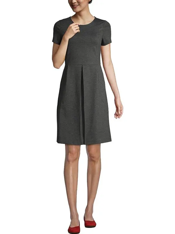 LANDS' END Short Sleeve Ponte Dress - Charcoal Heather