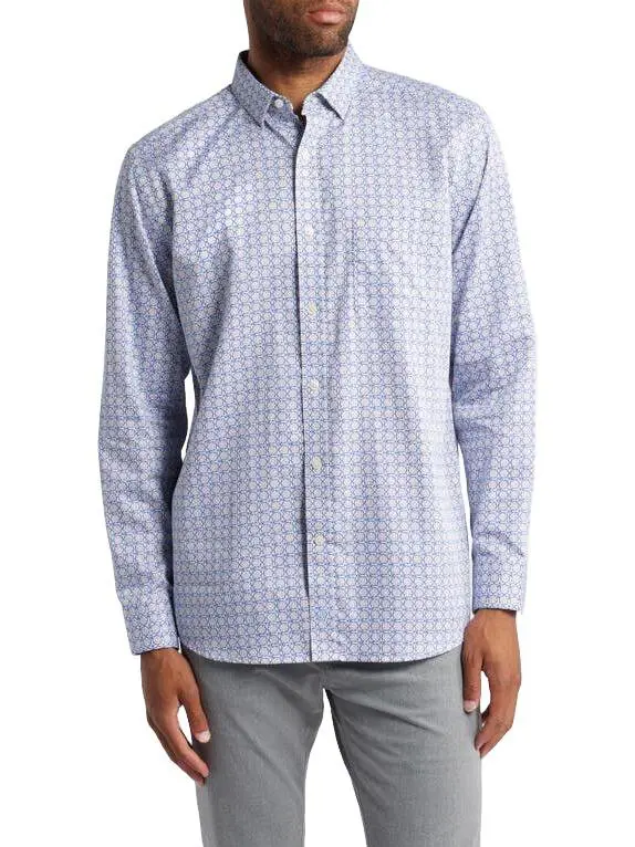 Johnston & Murphy Tile Print Button-up Shirt - Light Blue