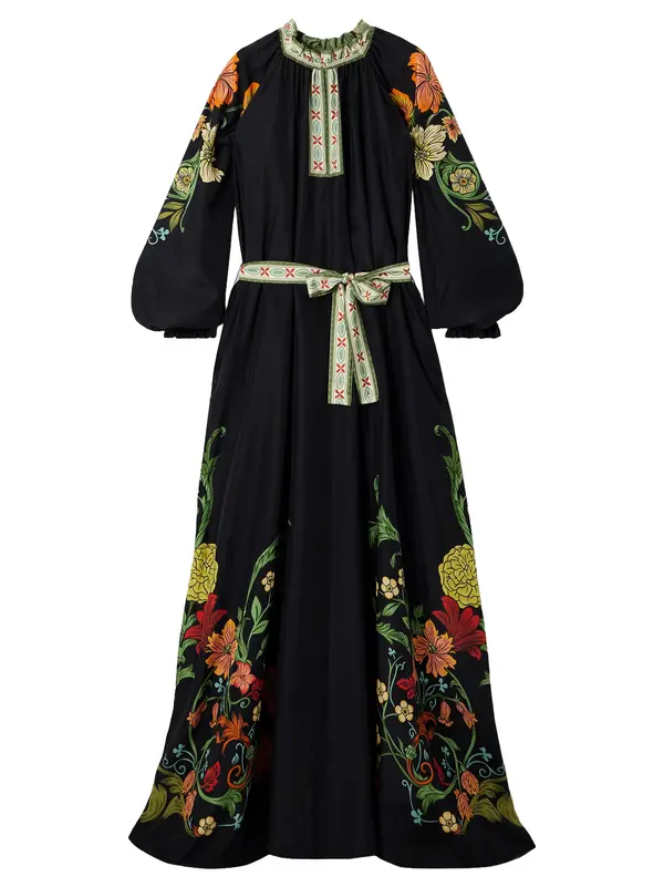 La DoubleJ Cerere Floral-print Silk-voile Maxi Dress - Black