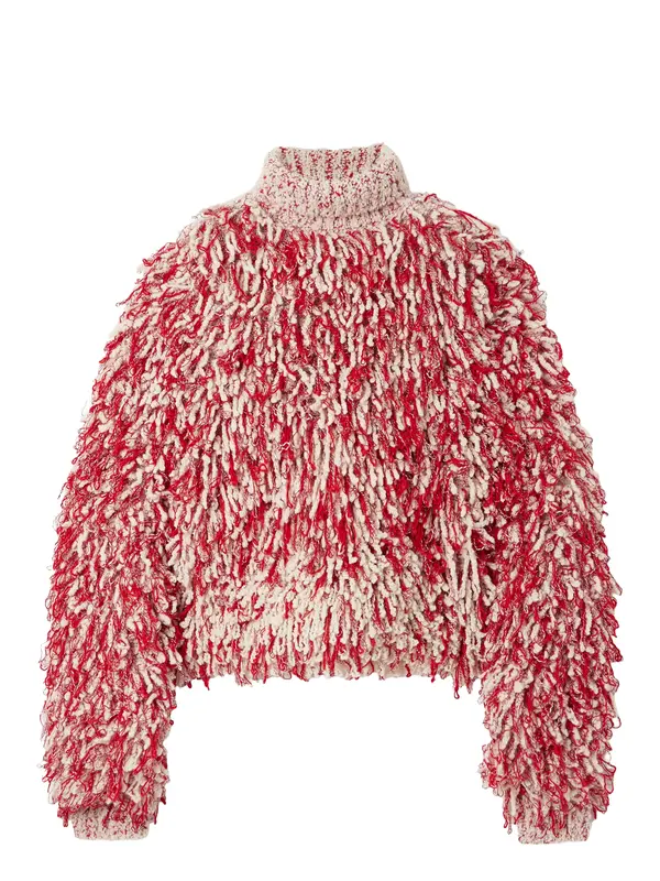 MARANT ETOILE Isabel Marant Moka Fringed Bouclé Turtleneck Sweater - Red