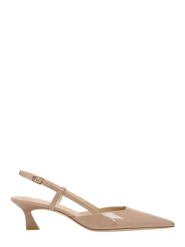 STUART WEITZMAN Vinnie Patent Kitten Slingback Pumps - Beige