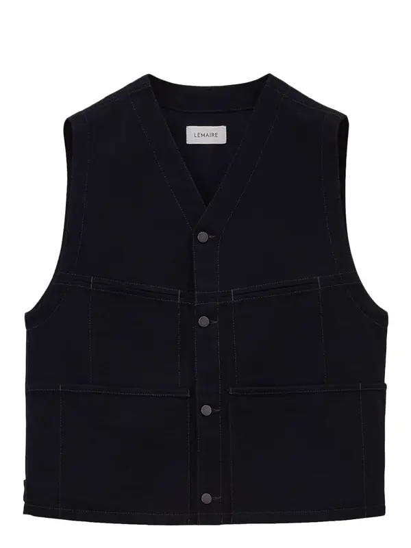 LEMAIRE Collarless V-neck Cotton Gilet - Black