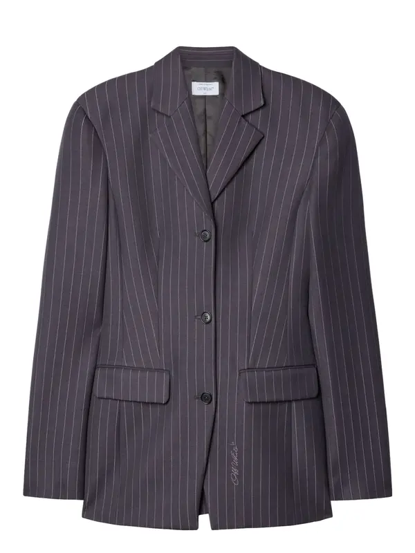 Off-White Pinstripe Blazer With Embroidered Logo - Grey