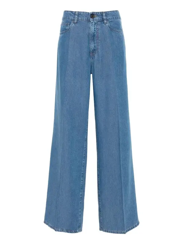 Miu Miu Logo Embroidered Straight Leg Jeans - Blue