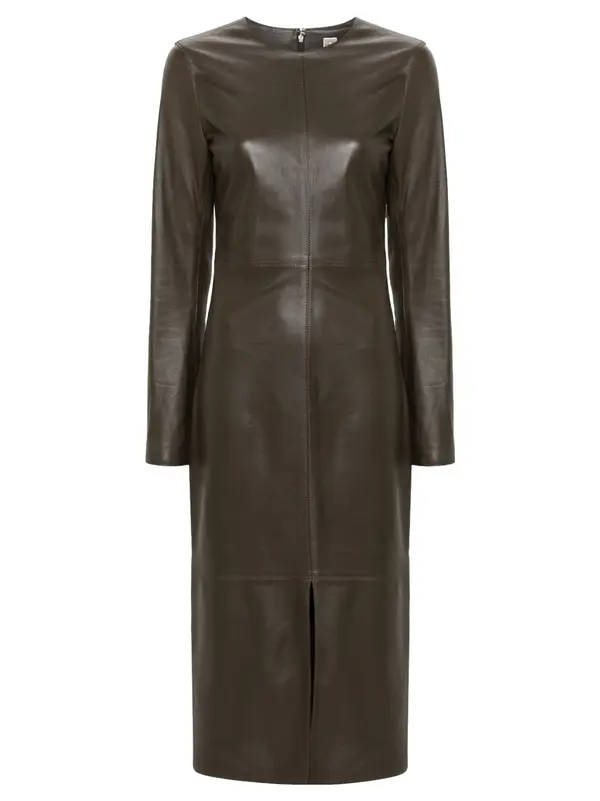 TOTÊME Panelled Leather Midi Dress - Brown