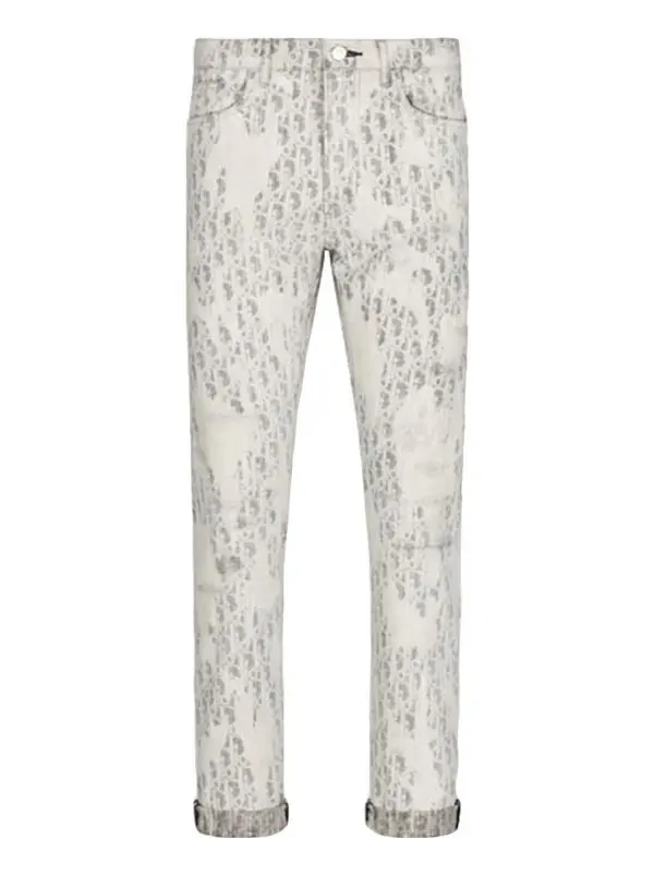Dior Allover Oblique Kasuri Denim Jeans - White/grey
