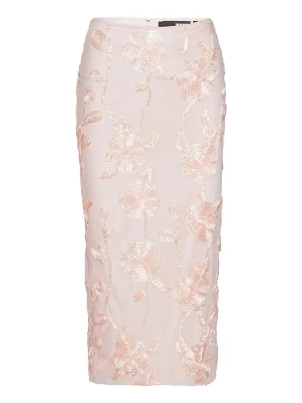 ROTATE BY BIRGER CHRISTENSEN Floral-appliquéd Mesh Midi Skirt - Light Pink