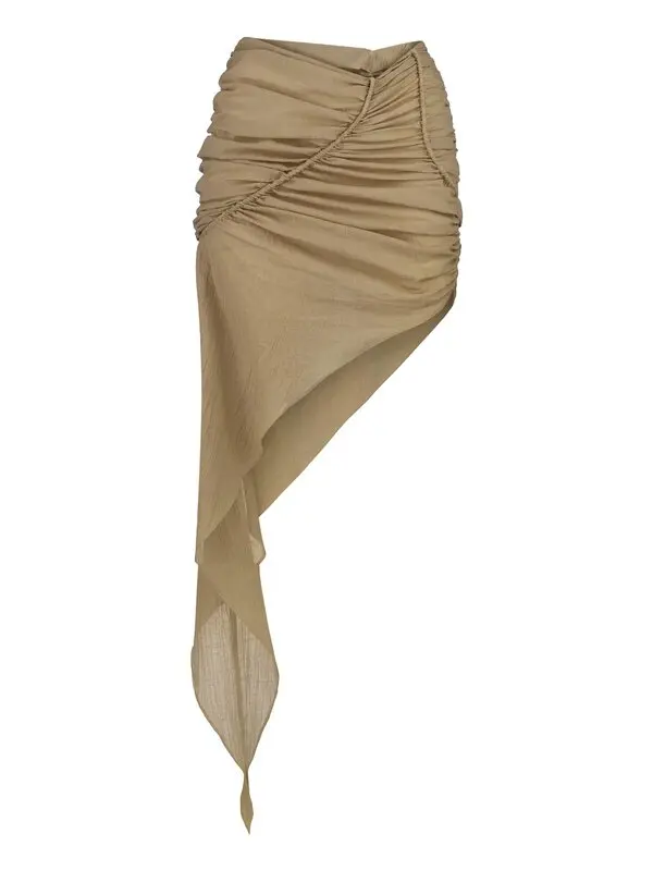 TG BOTANICAL Dana Ruched Asymmetric Midi Skirt - Brown