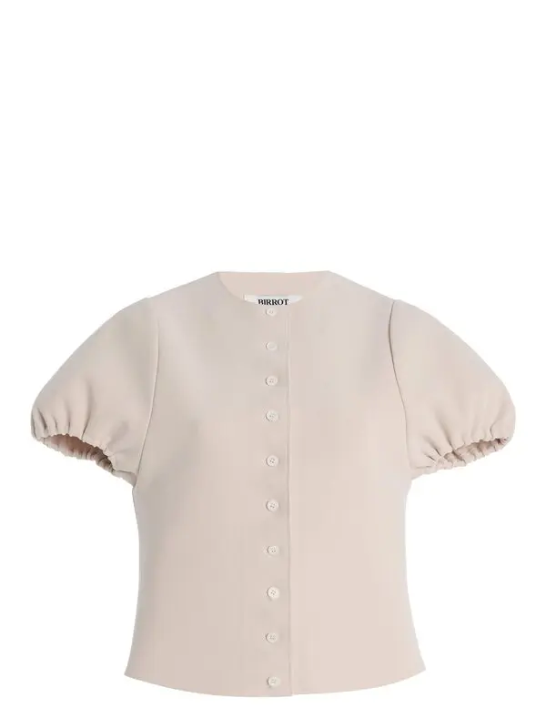 BIRROT Bonded Crepe Button-up Top - Ivory