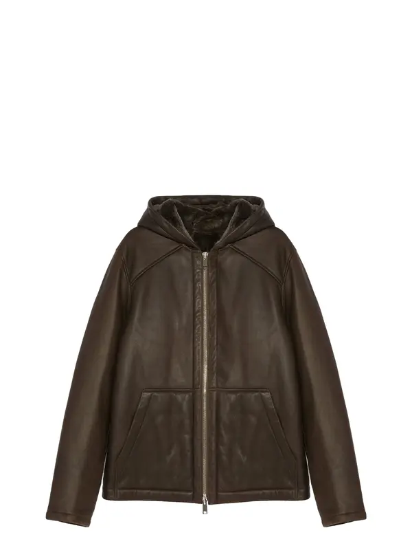 YVES SALOMON Hooded Sheepskin Jacket - Brown