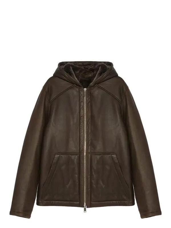 YVES SALOMON Hooded Sheepskin Jacket - Brown