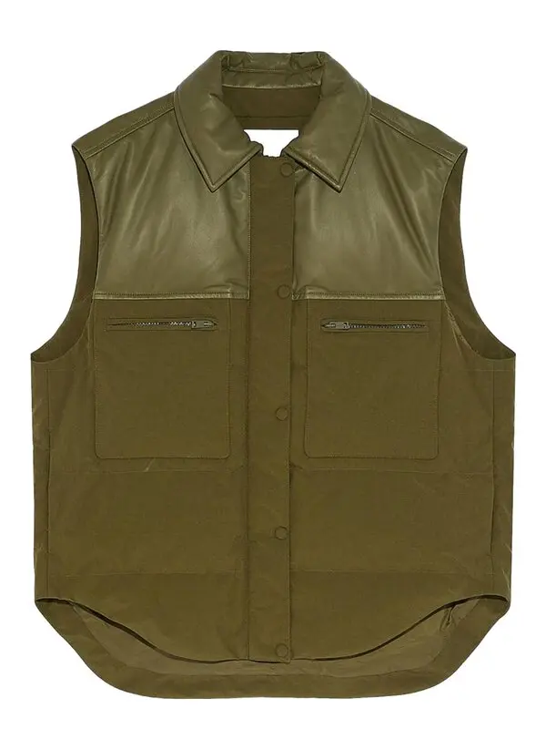 YVES SALOMON Leather Panels Down Gilet - Green