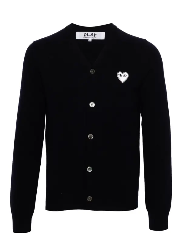 Play Comme Des Garcon Heart-patch Wool Cardigan - Blue