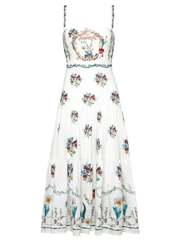 Agua Bendita Lima Floral Print Linen Dress - White
