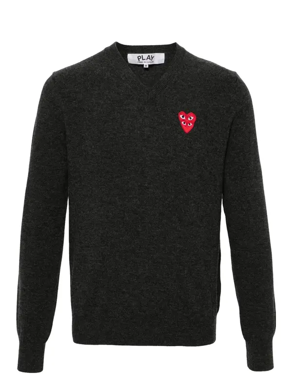 Play Comme Des Garcon Heart-patch Wool Jumper - Grey