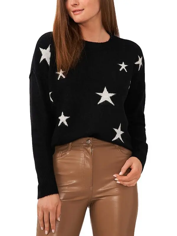 Vince Camuto Star Crewneck Sweater - Rich Black