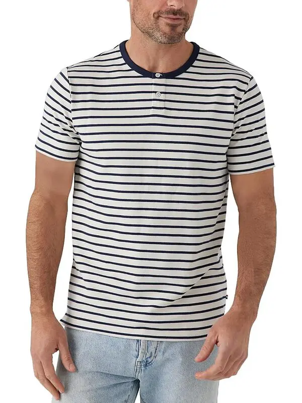 Sol Angeles Venice Short Sleeve Printed Henley - Indigo Stripe