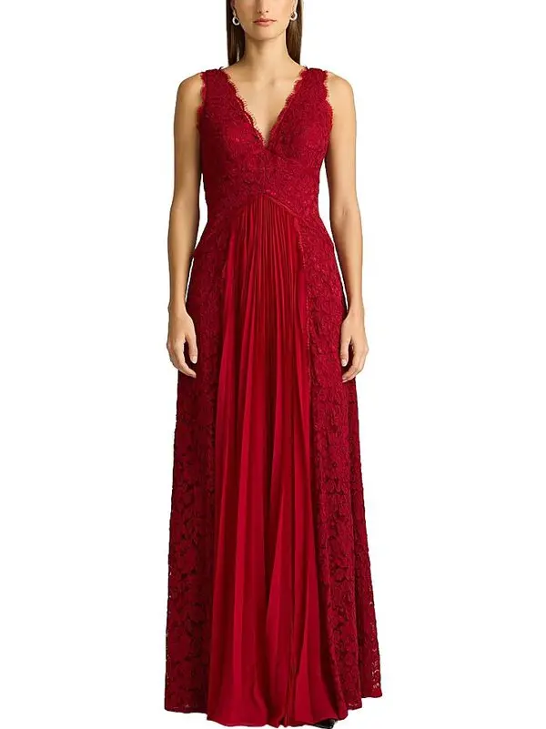Zac Posen Pleated Lace Gown - Scarlet