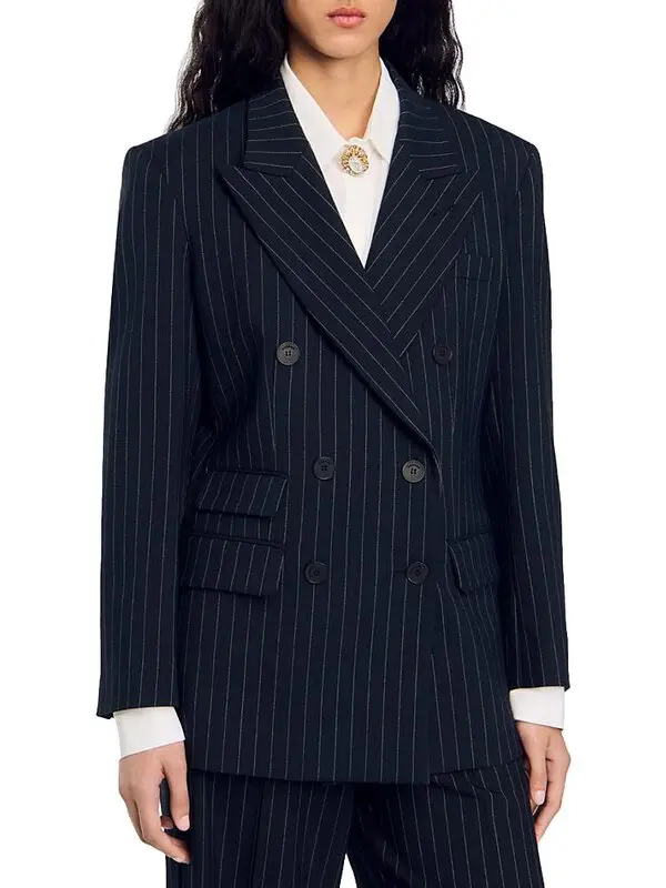 Sandro Courbevoie Striped Blazer - Black