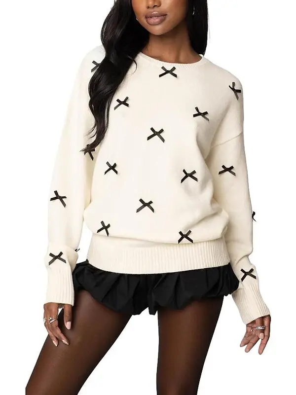 EDIKTED Satin Bow Oversized Sweater - Cream