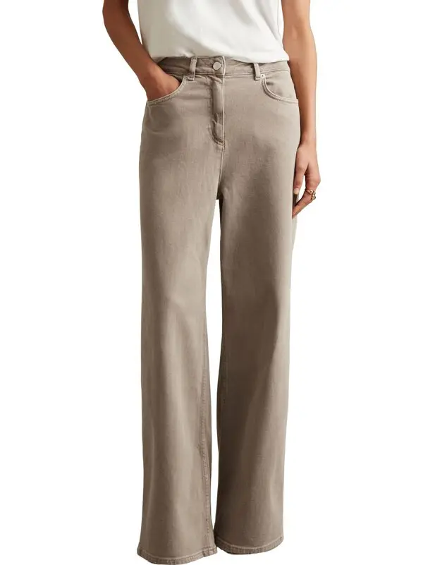 REISS Layla Petite Relaxed Wide Leg Jeans - Neutral