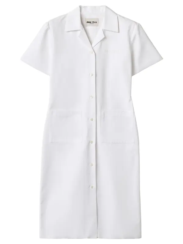 Miu Miu Short-sleeve Poplin Midi Dress - Bianco
