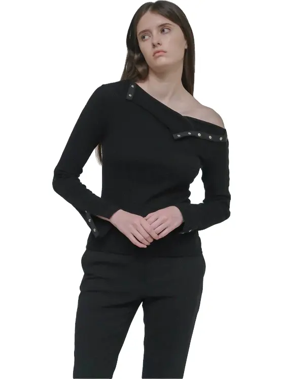 Rosetta Getty Snap Turtleneck Top - Black