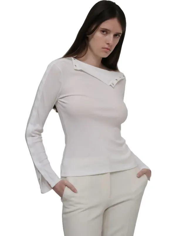Rosetta Getty Snap Turtleneck Top - White