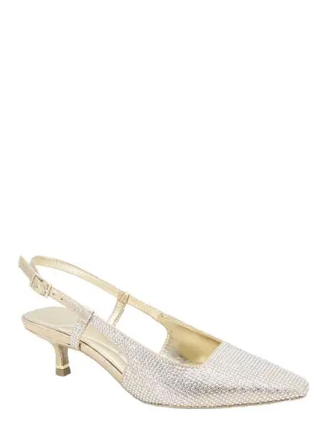 KENNETH COLE Martha Crystals Slingback Kitten Heel Pumps - Gold Fabric