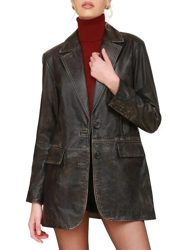 Avec Les Filles Oversized Leather Blazer - Washed Black
