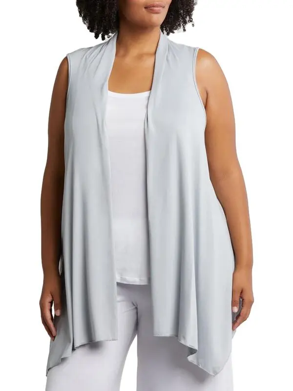 24SEVEN COMFORT APPAREL Open Front Sidetail Stretch Vest - Slate