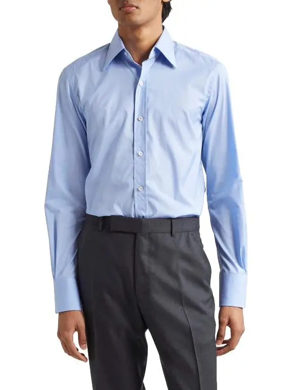 TOM FORD Classic Fit Solid Stretch Poplin Button-up Shirt - Hb539 Turquoise