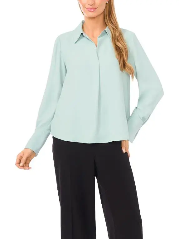 Halogen Split Cuff Button-up Top - Aqua Maligne