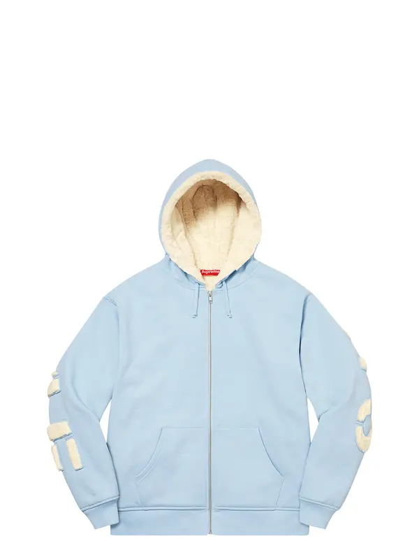 Supreme Faux Fur Lined Zip Up Hooded Sweatshirt - Blue