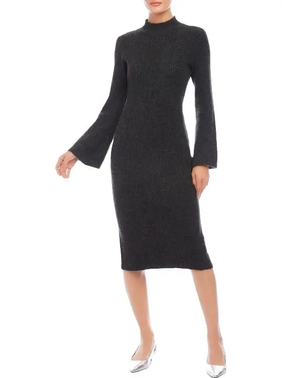 Fifteen Twenty Mock Neck Ribbed Sweater Dress - Charcoal