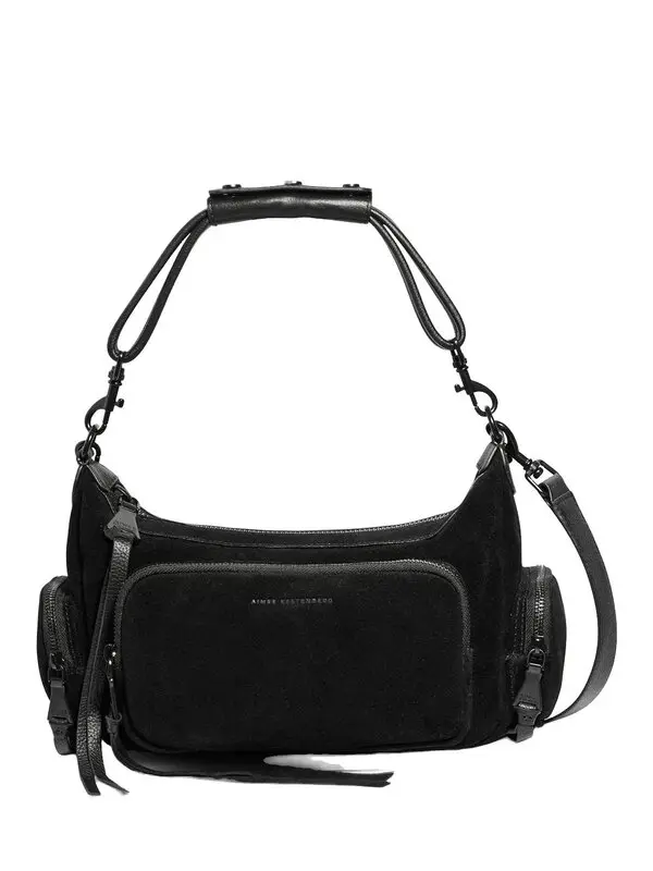 AIMEE Away We Go Suede Shoulder Bag - Black Suede