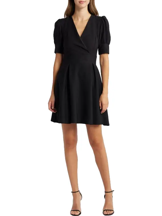 NIKKI LUND Erin Wrap Bodice Fit & Flare Dress - Black