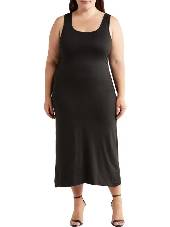 24SEVEN COMFORT APPAREL Racerback Jersey Midi Dress - Black