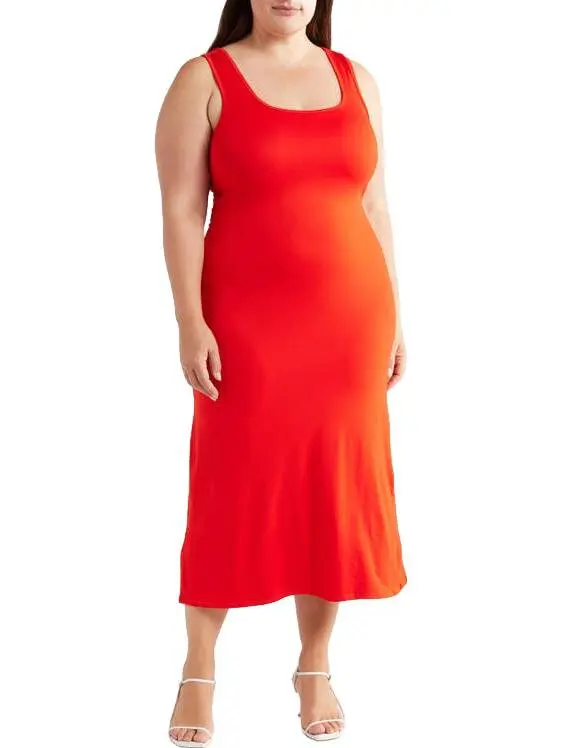 24SEVEN COMFORT APPAREL Racerback Jersey Midi Dress - Orange