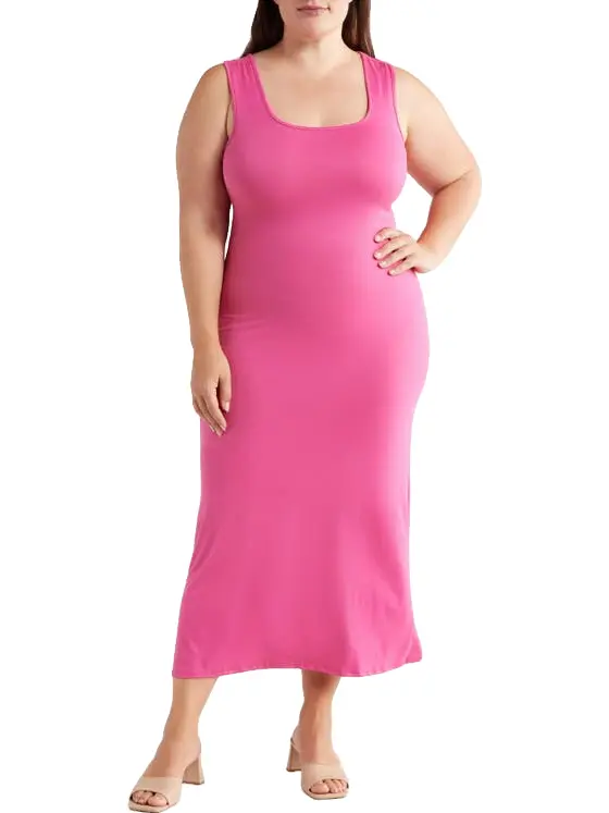 24SEVEN COMFORT APPAREL Racerback Jersey Midi Dress - Pink