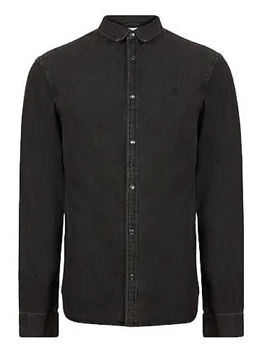 ALLSAINTS Gleason Logo-embroidered Regular-fit Denim Shirt - Grey