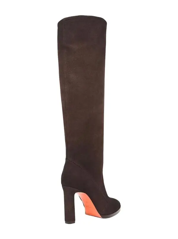 Santoni Andy Suede Knee High Stiletto Boots - Brown