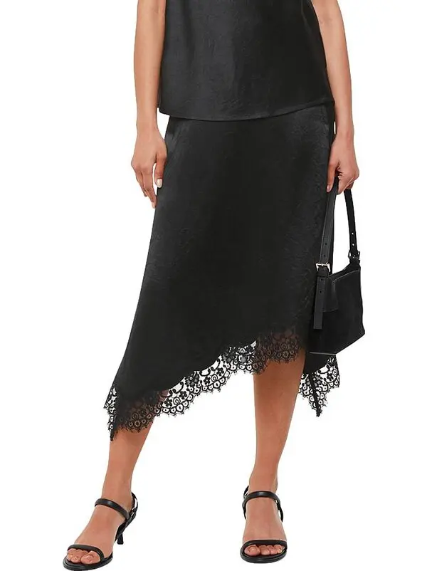 Whistles Lace Insert Midi Skirt - Black
