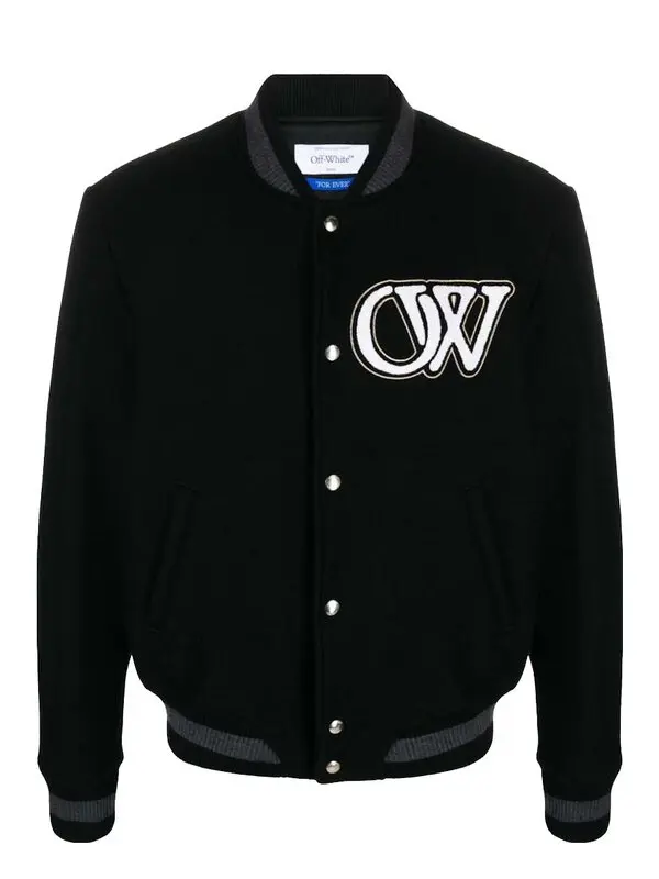 Off-White Logo Applique Varsity Bomber Jacket - Black