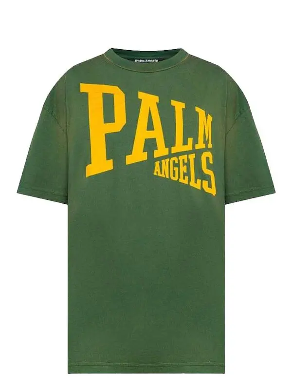 Palm Angels Vintage Look College Logo T-shirt - Green/yellow