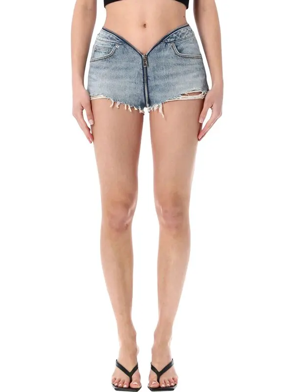 Alexander Wang V-waist Denim Shorts With Frayed Hems - Light Indigo